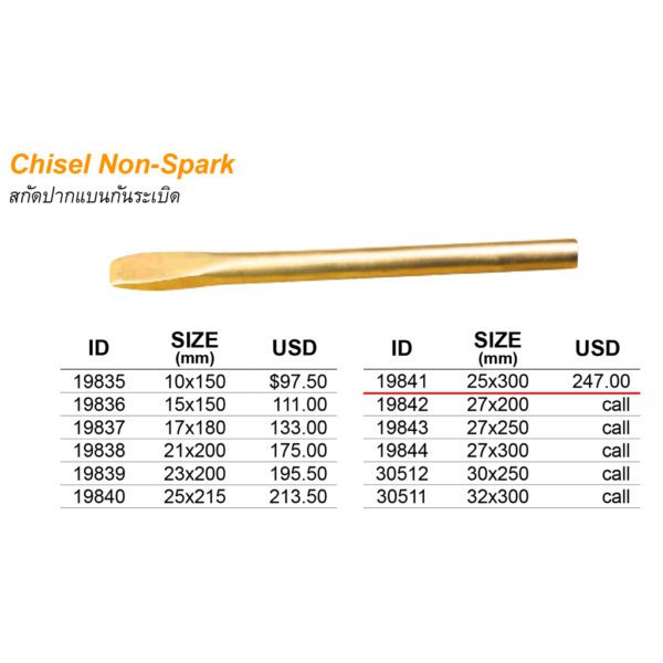 สกัดปากแบน Non-Spark ขนาด 25x300mm - Ship Store Online.